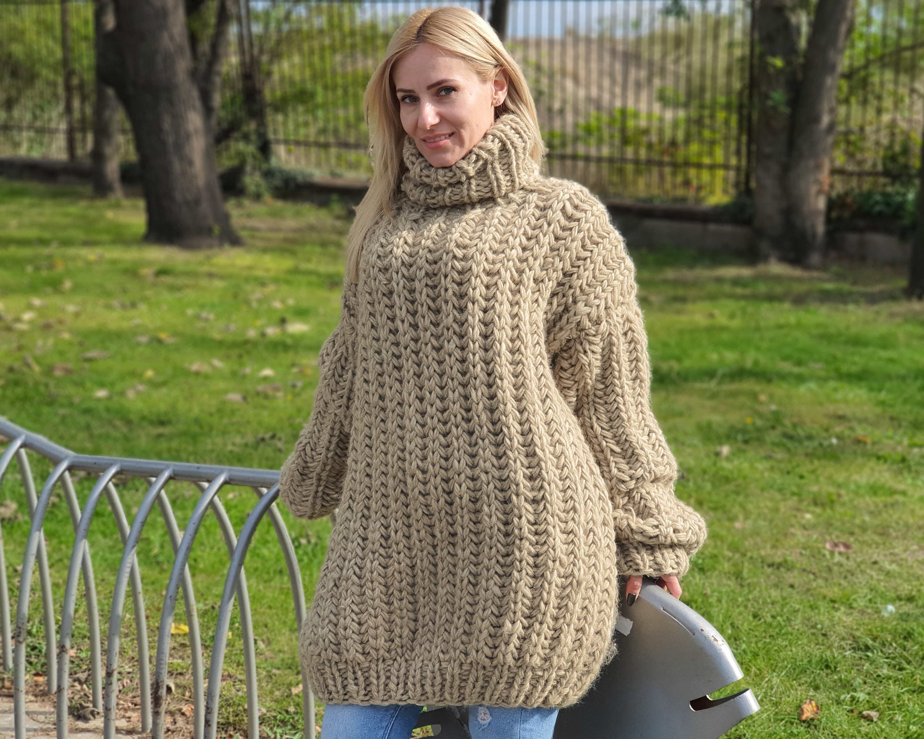 Oversized Eco Wool Sweater in English rib Thick Hand Knitted | Etsy