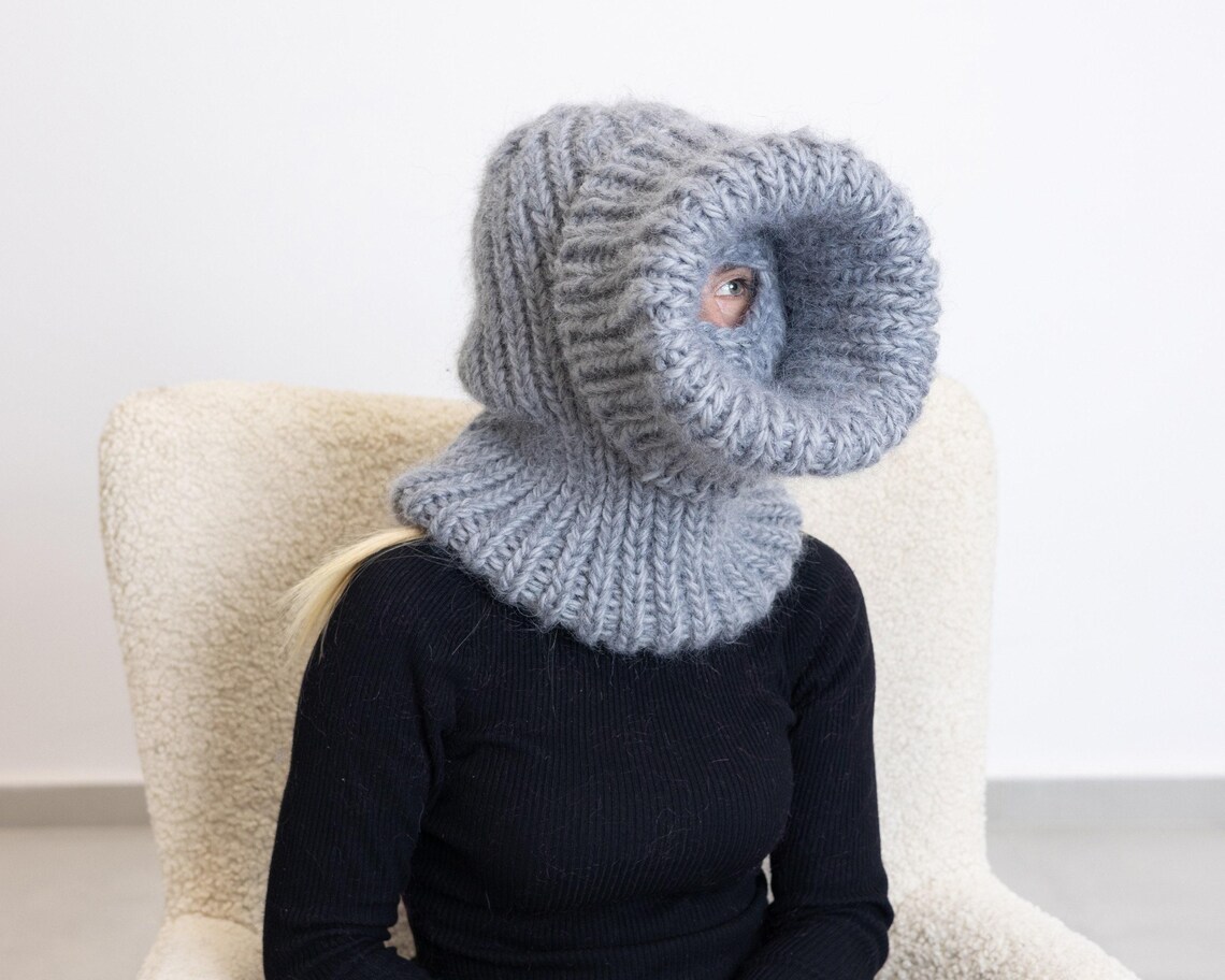 Mohair Wool Balaclava – Hand Knitted Chunky Winter Hood T1527 - Etsy