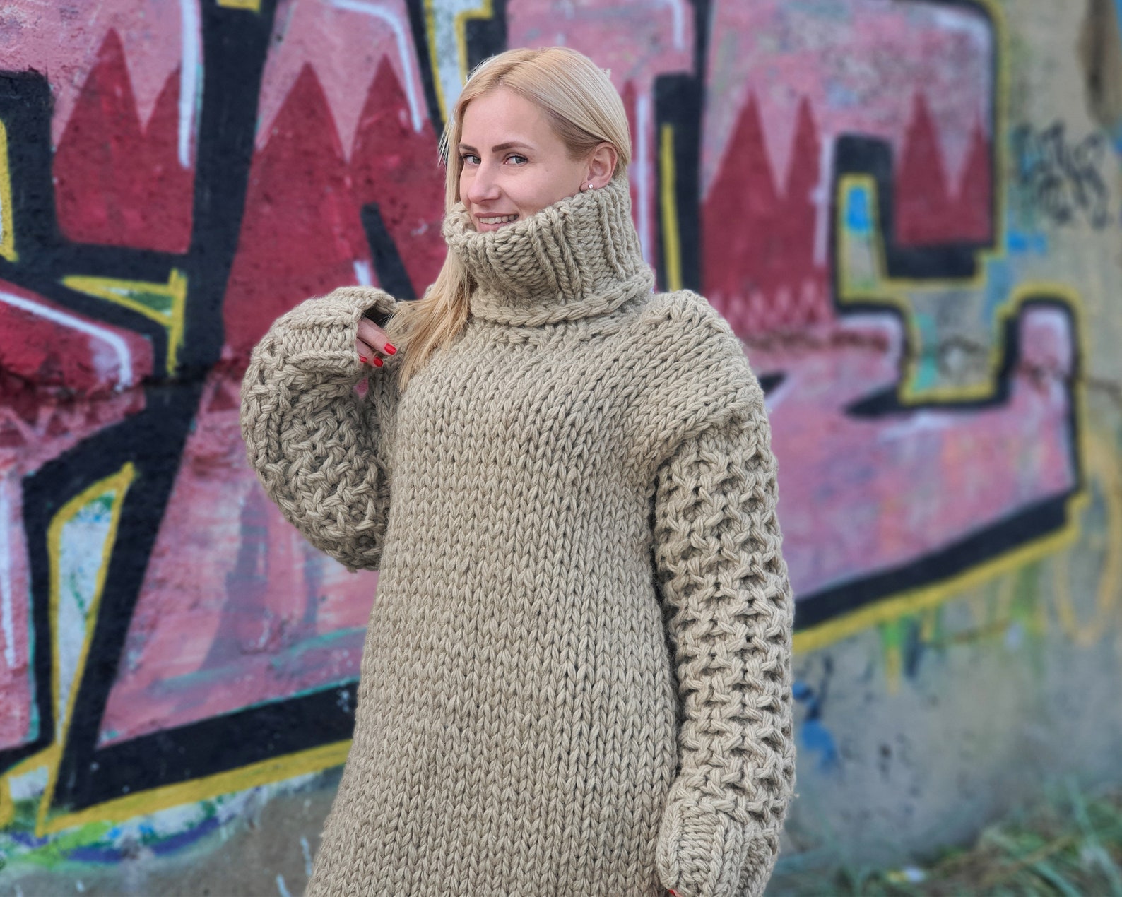 5 Strands Eco Wool Dress Knit Sweater Dress Turtleneck Maxi - Etsy UK