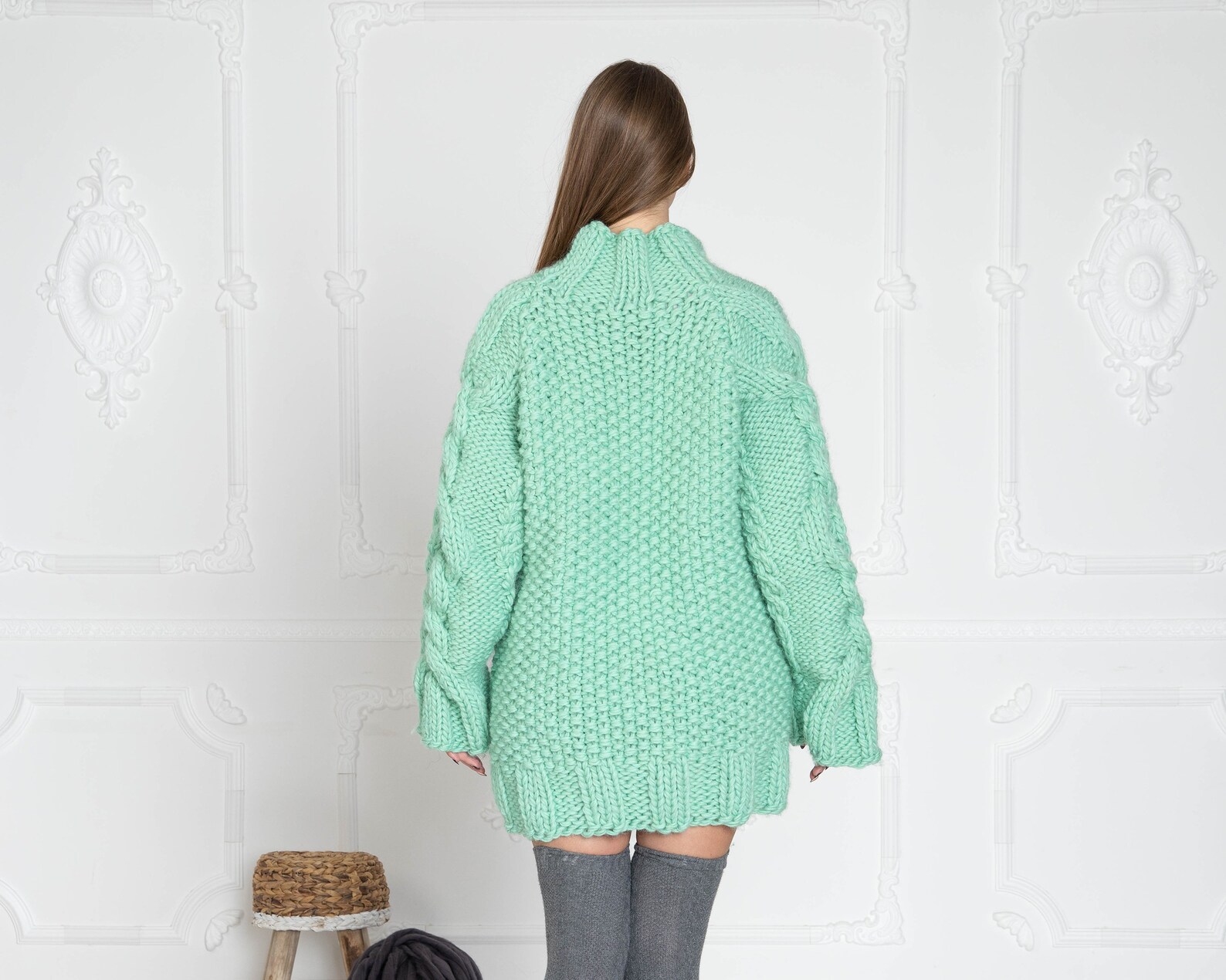 Cable Knit Sweater Wool Sweater Mint Sweater Gift for Her - Etsy