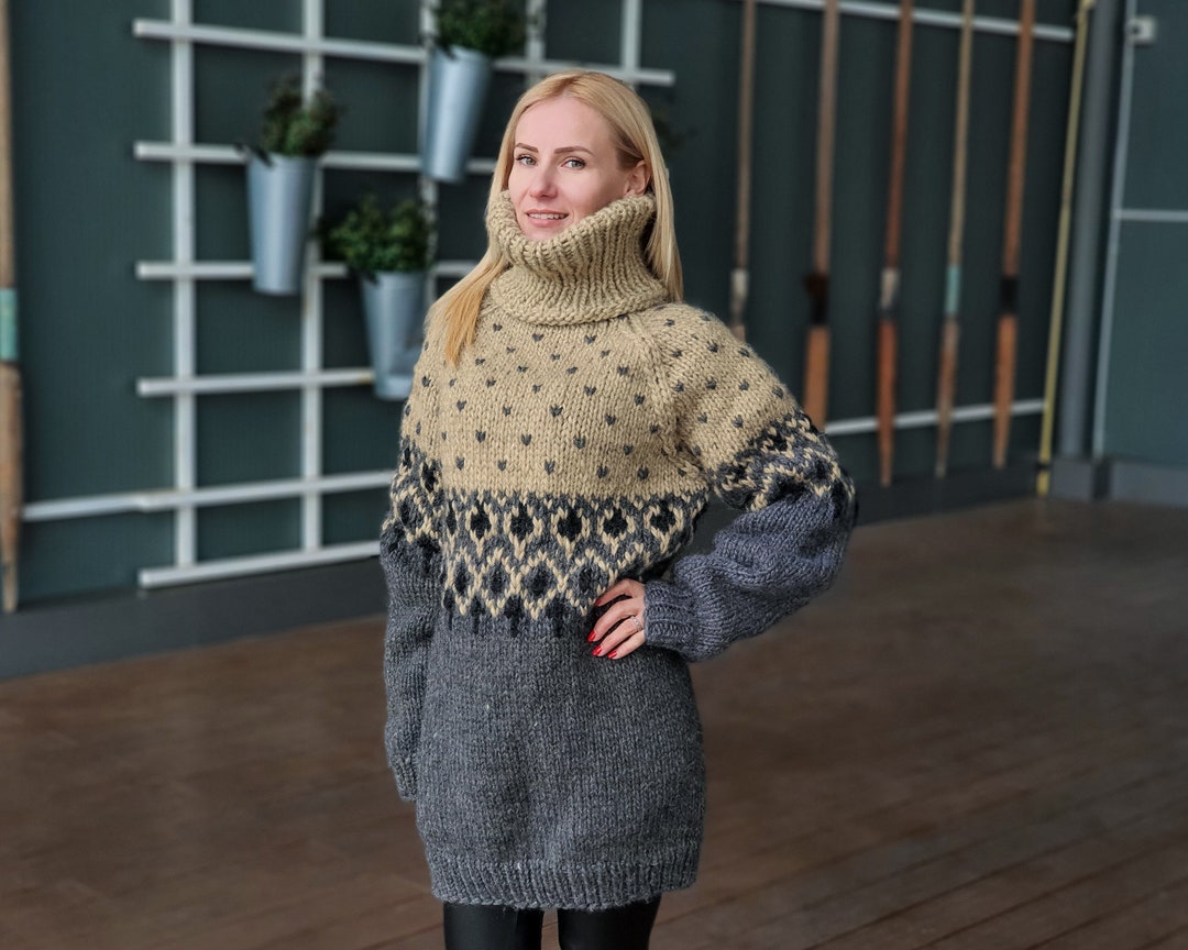 Icelandic Sweater - Handmade With 100% Pure Soft Wool, Norwegian Style ...