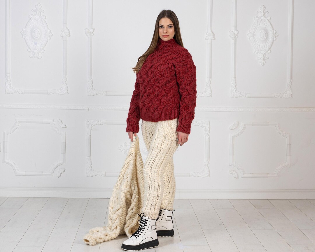 Cream Wool Knit Pants, Hand Knitted 100% Wool Joggers for Women T973 - Etsy