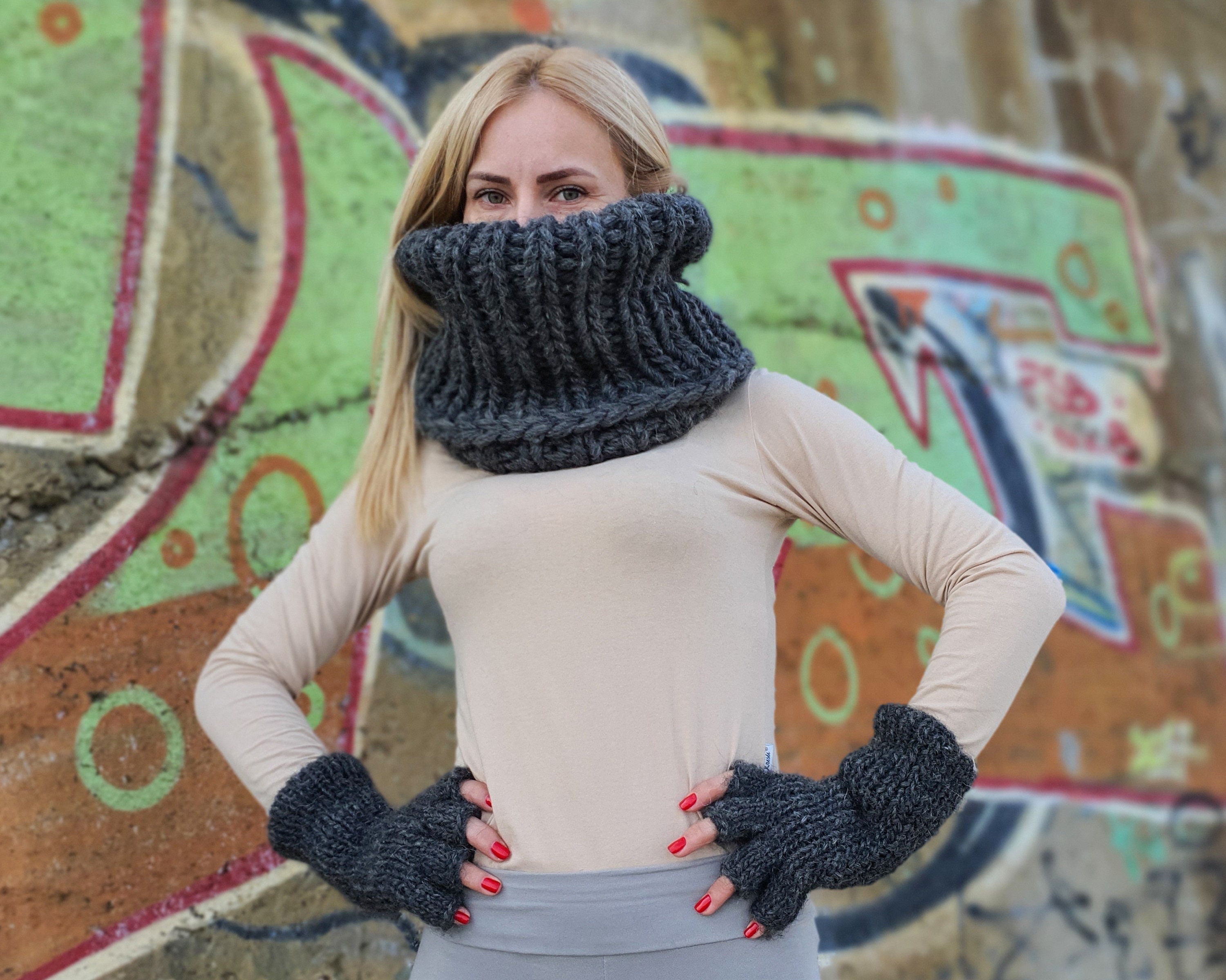 Turtleneck Ribbed Scarf Unisex Hand Knitted Wool Scarf for - Etsy