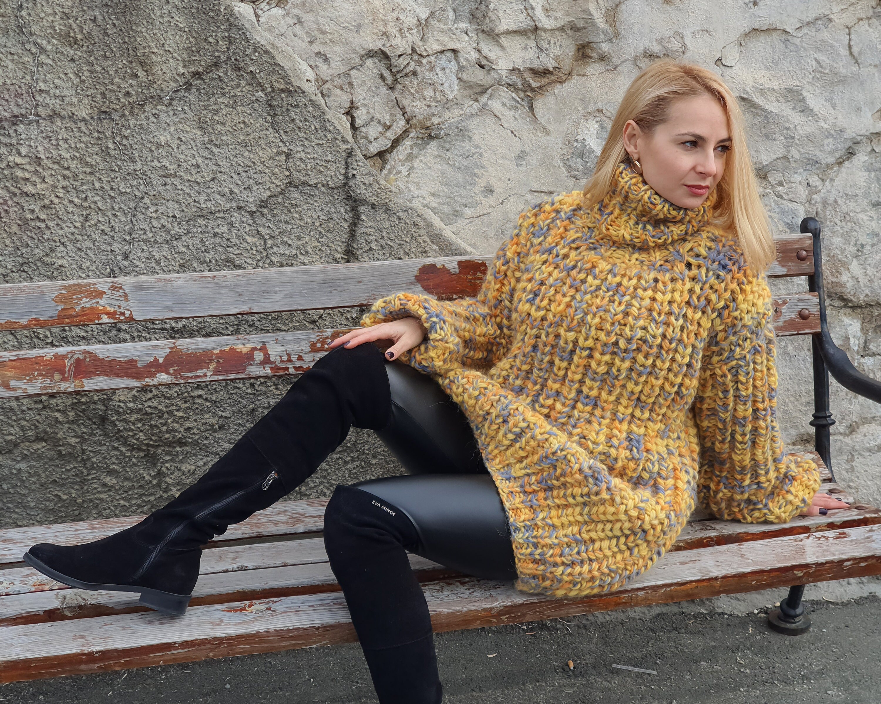 Yellow Melange Oversized Wool Sweater English Rib Chunky | Etsy