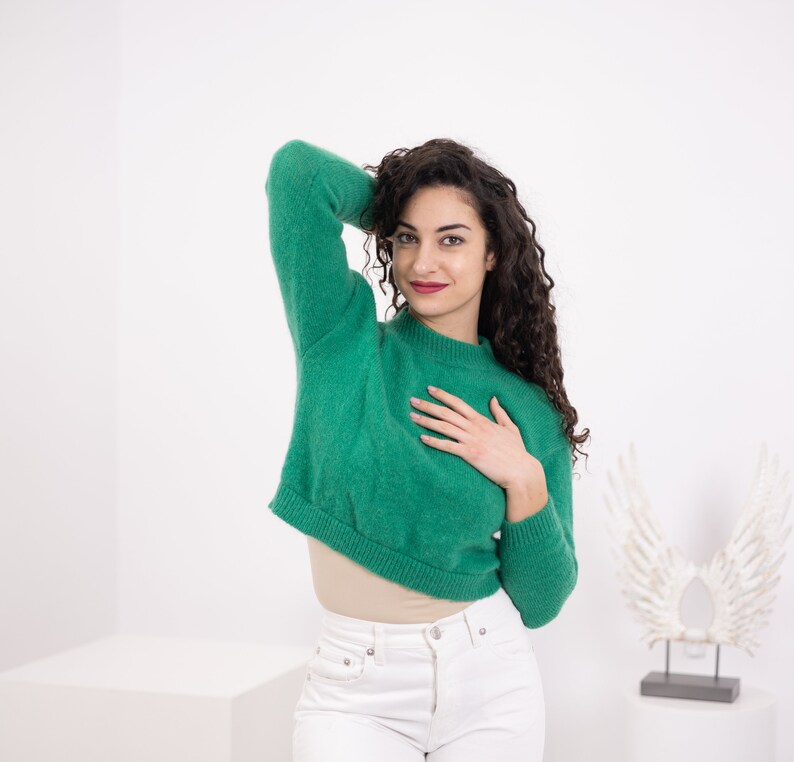 One Available in Size S, Hand Knitted Cropped Jumper in Baby Alpaca T1559 - Etsy