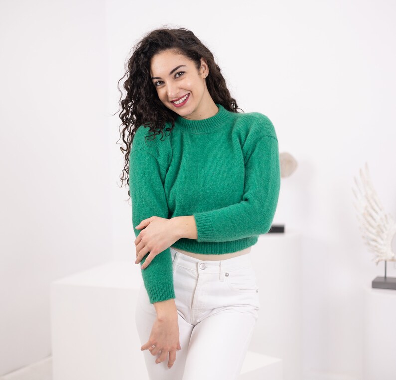 One Available in Size S, Hand Knitted Cropped Jumper in Baby Alpaca T1559 - Etsy