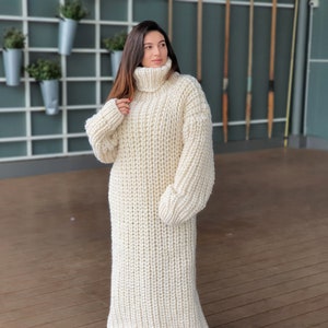 Extra Chunky English Rib Wool Dress, Knit Sweater Dress, Turtleneck ...