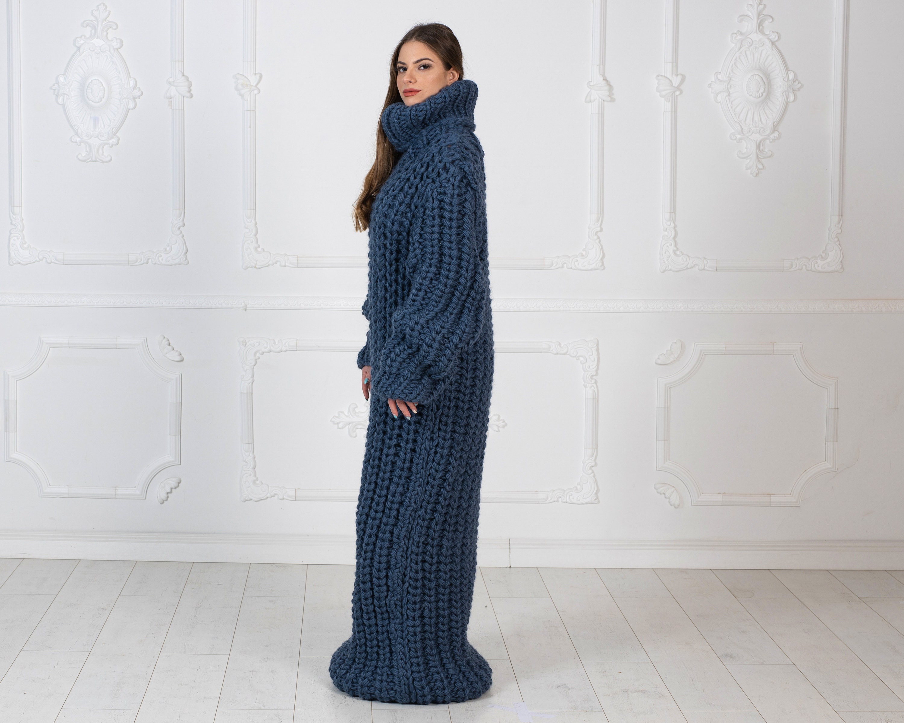 Extra Chunky English rib wool Dress Knit Sweater Dress | Etsy