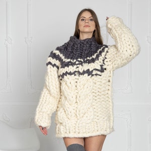 Thick KNIT SWEATER, Cables Bulky Sweater, Woman Giant Knit Sweater ...