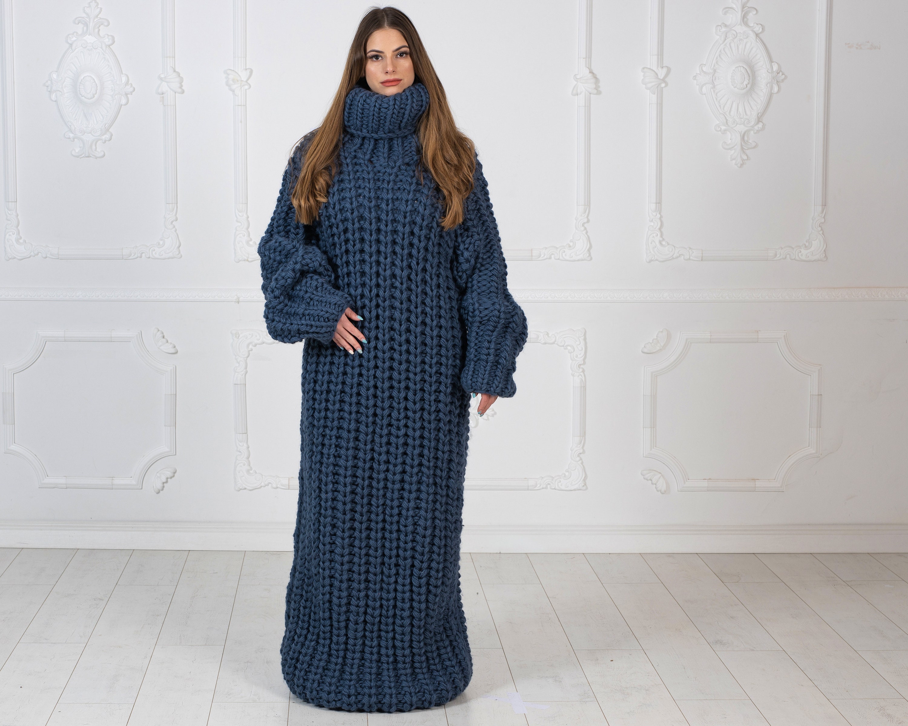 Extra Chunky English Rib Wool Dress Knit Sweater Dress - Etsy