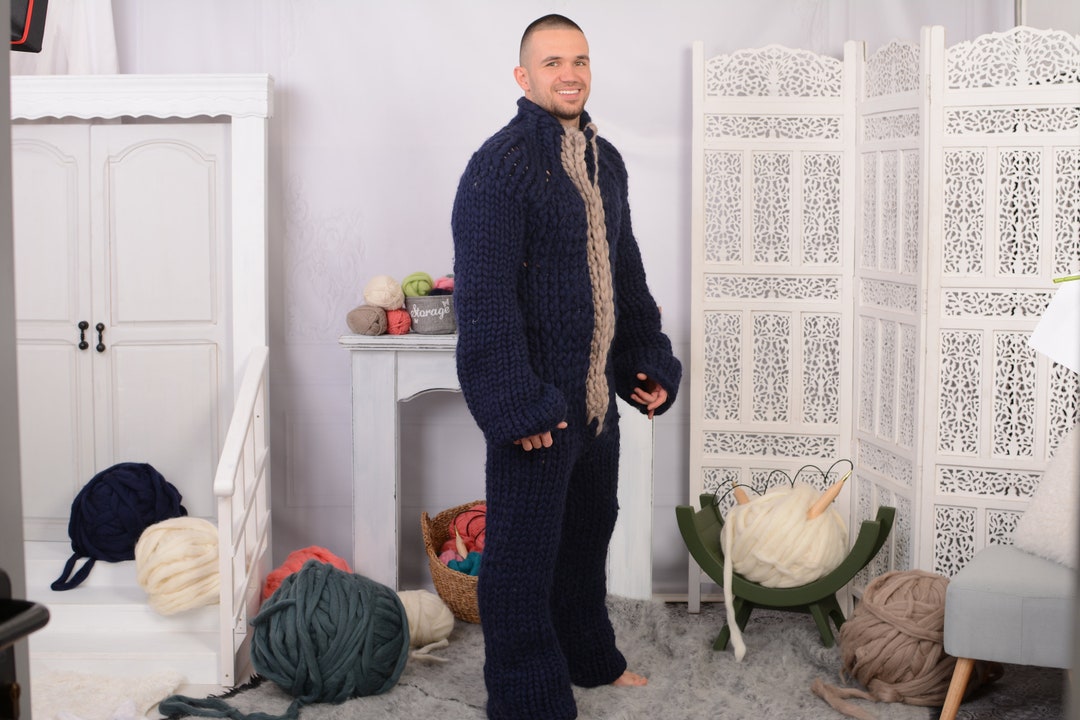 Merino Wool Catsuit, Hand Knit Woolen Overall, Hooded Catsuit, Wool ...