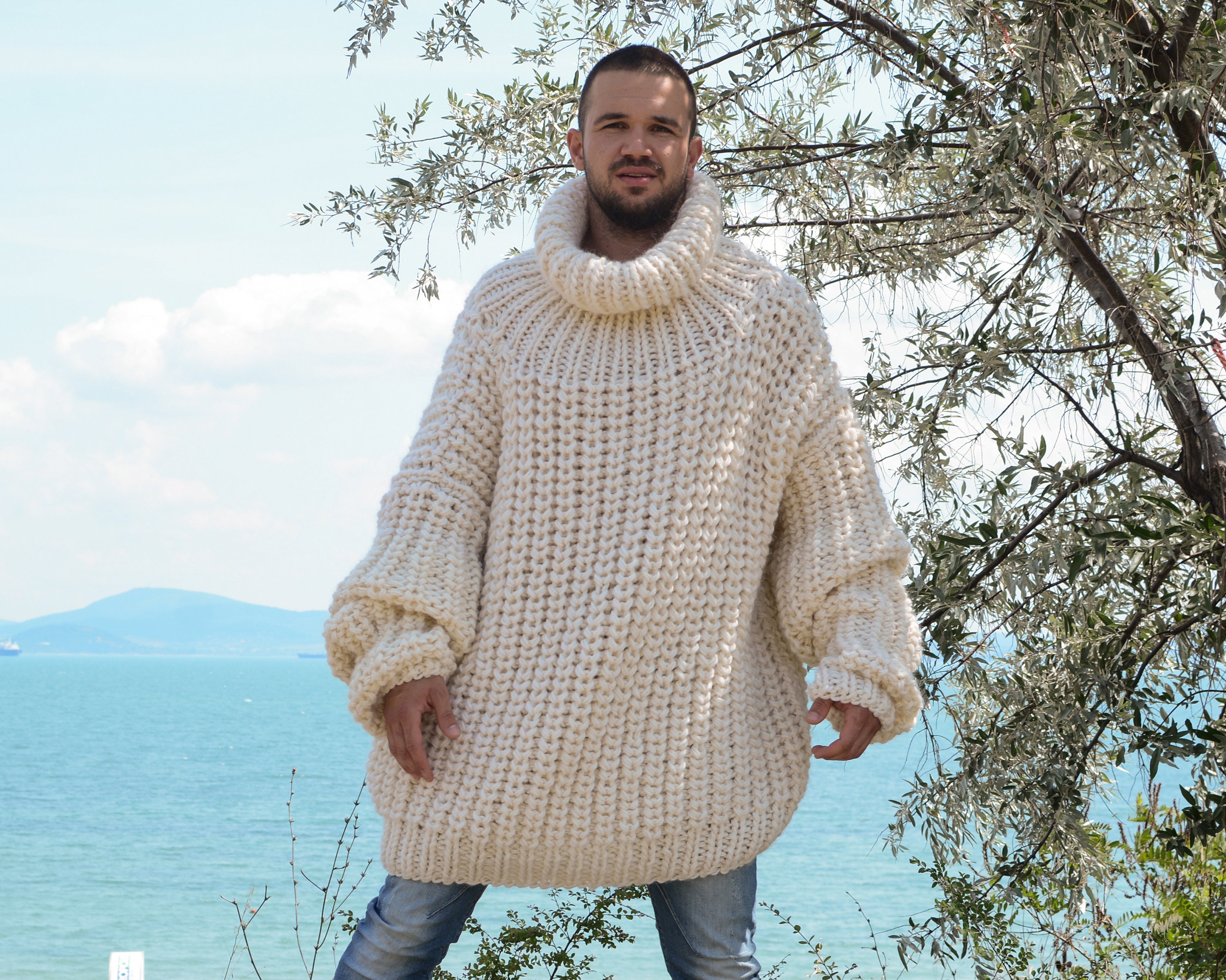 3 kg. Oversized Wool Sweater Thick Hand Knitted Jumper Cream | Etsy