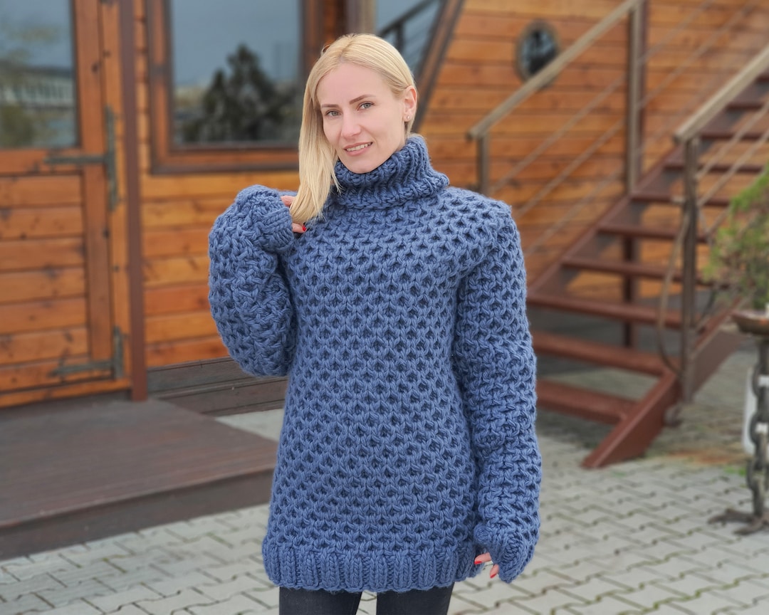 Eco Wool Sweater, Honeycomb Hand Knitted Woolen Jumper T923 - Etsy