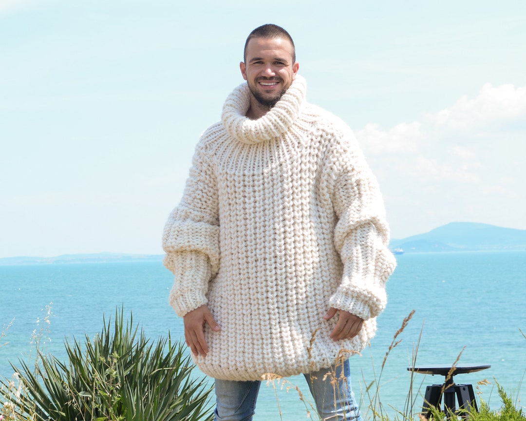 3 Kg. Oversized Wool Sweater, Thick Hand Knitted Jumper, Cream ...
