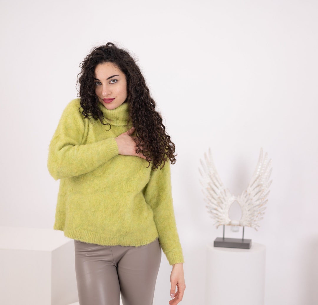 Hand-knitted Yak Merino Blend Sweater, Green Knitwear T1575 - Etsy