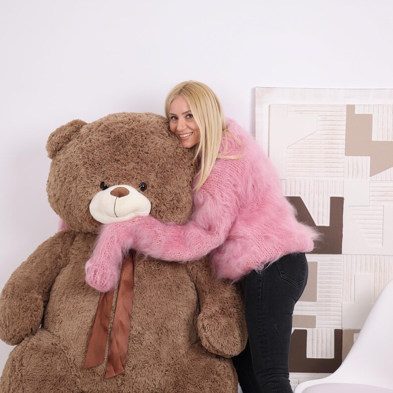 Pink Mohair Sweater – Hand-knitted Fluffy Turtleneck With Extra Long ...