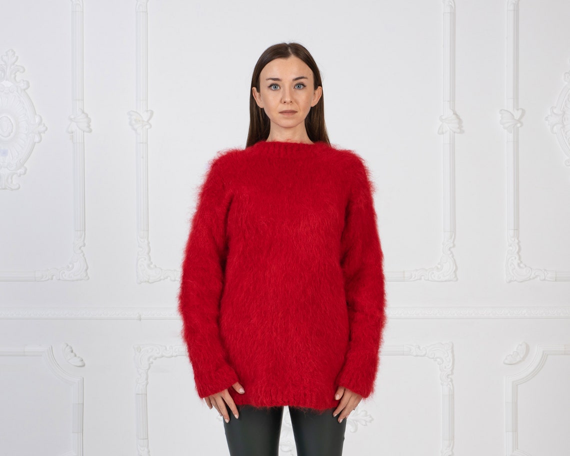 Red Hairy Suri Alpaca Sweater Fluffy and Fuzzy Handknitted - Etsy