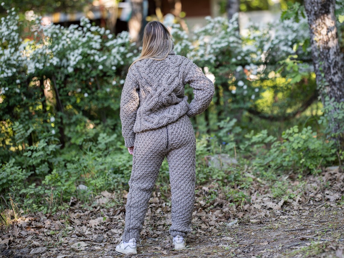 Chunky Wool Knit Pants, Hand Knitted Raw Itchy Wool Joggers for Women ...