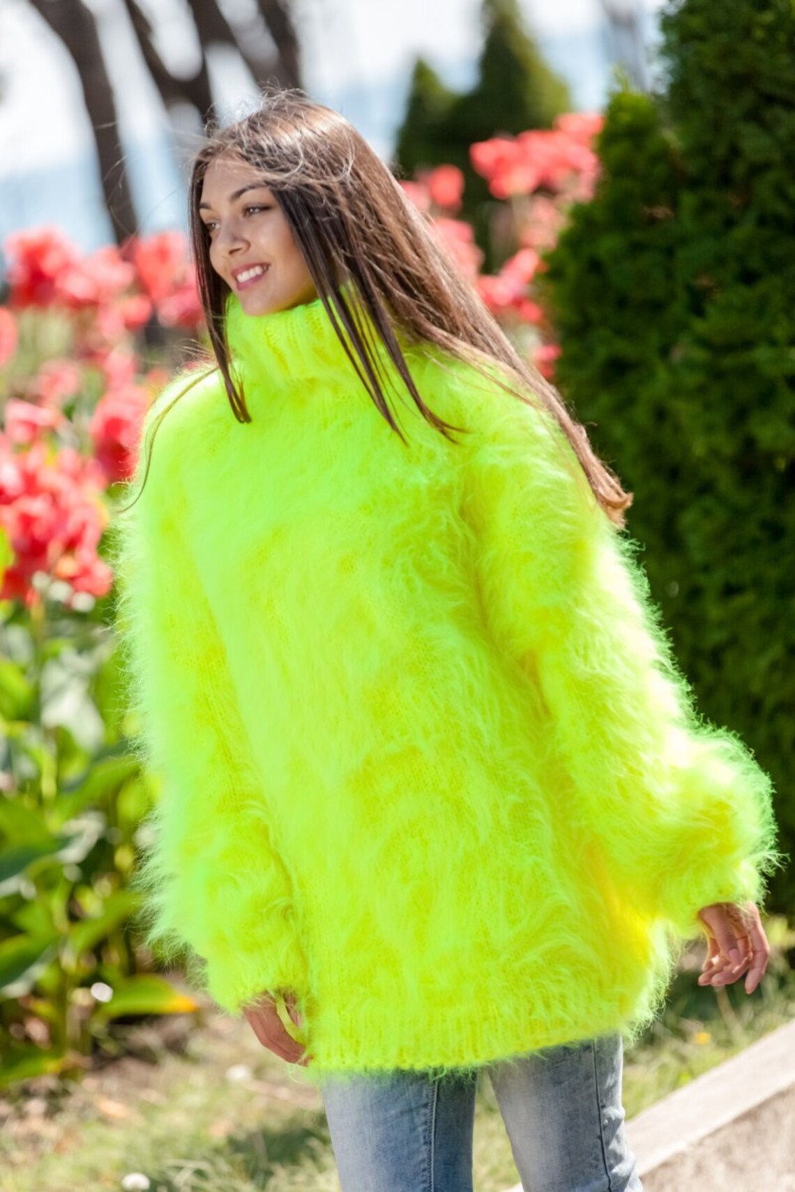 Neon Mohair Sweater Turtleneck Sweater Hand Knitted Sweater | Etsy