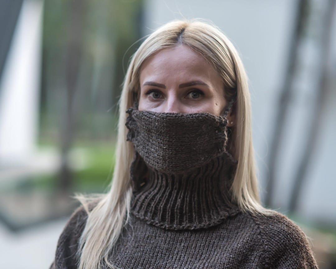 Hand-knitted Brown Wool Face Warmer – Reusable Rustic Mask T885 - Etsy