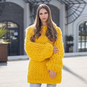Yellow Merino Wool Sweater , Huge Super Chunky Knit Woolen Pullover ...