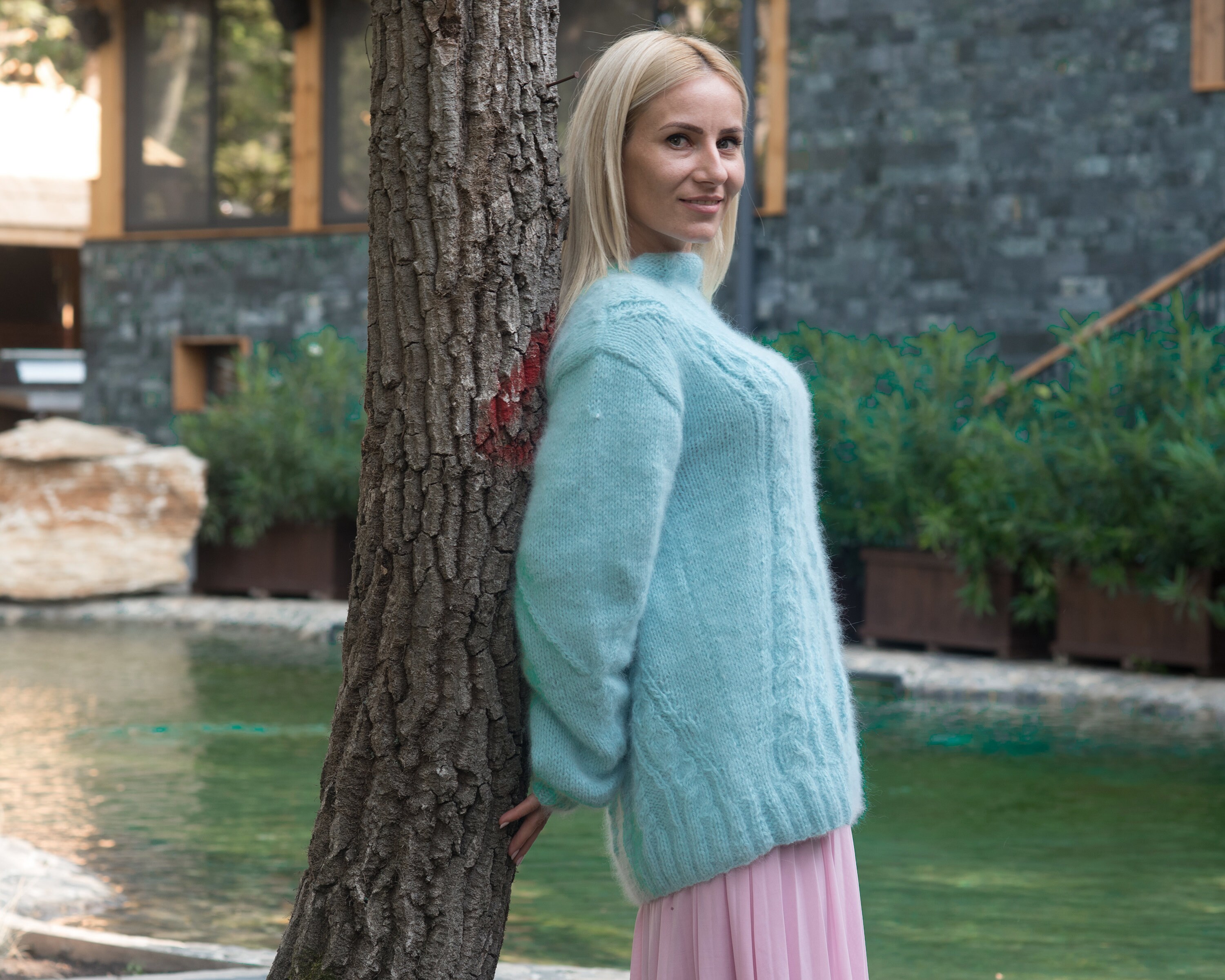 Elegant rabbit angora sweater 100% hand knitted baby blue | Etsy