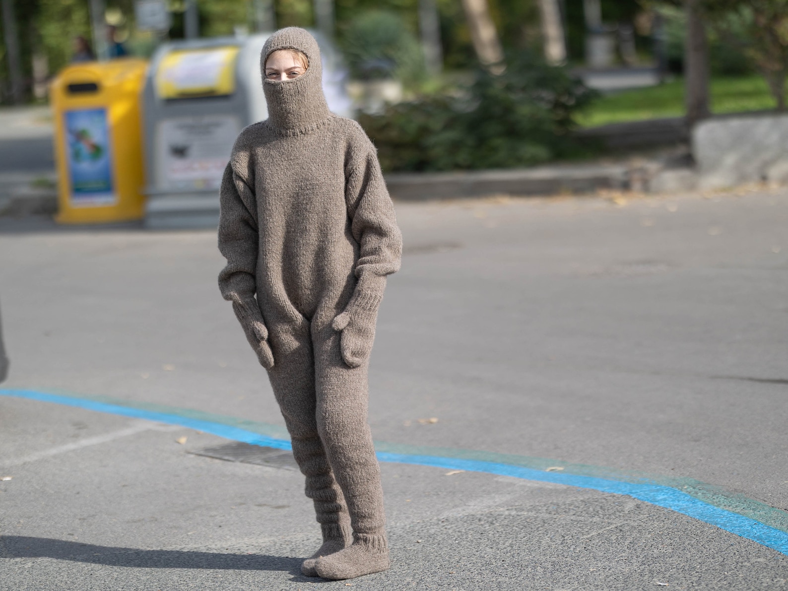 Beige Yak Catsuit – Hand-knitted Full Body Suit Overall With Balaclava ...