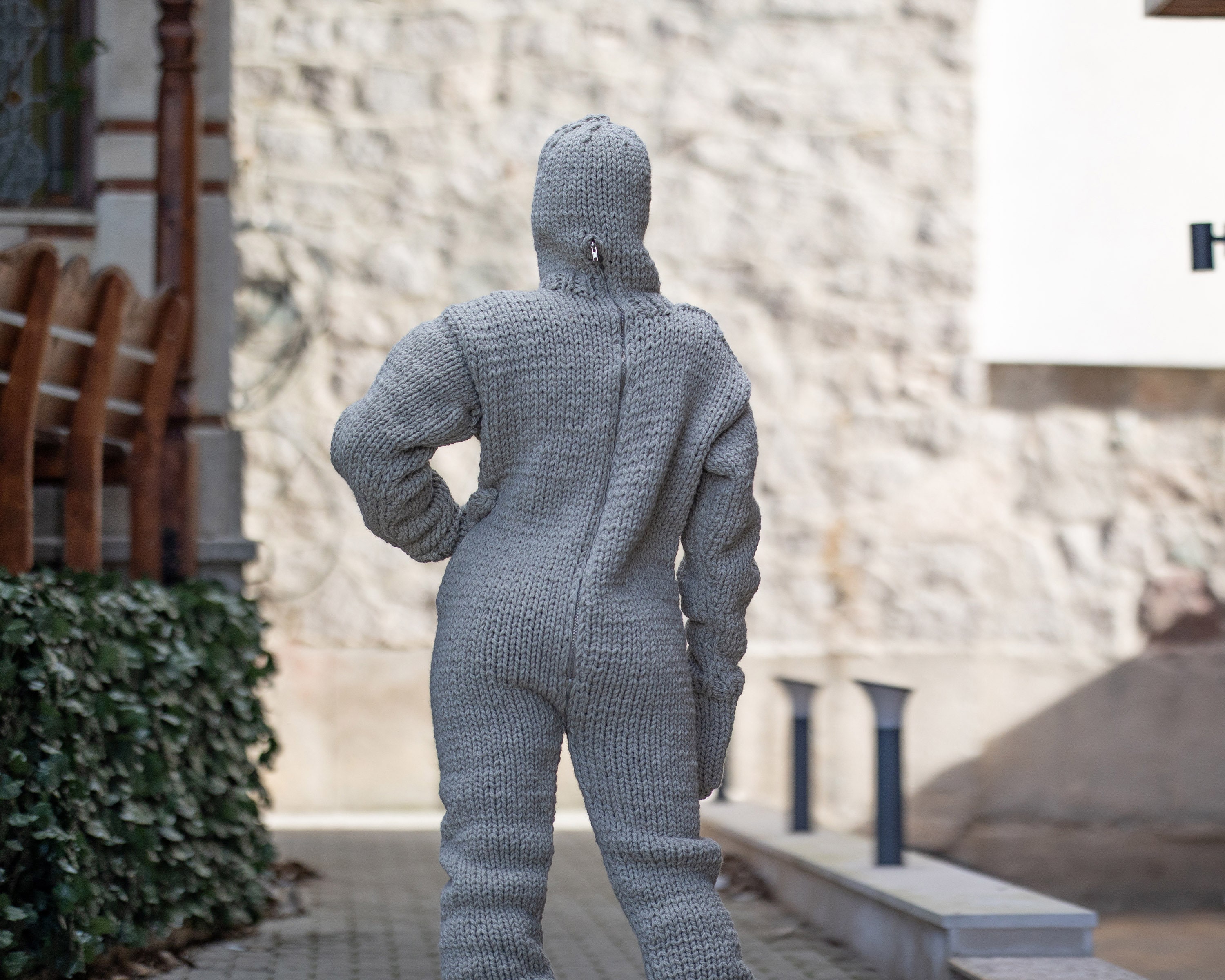 Raw Wool Catsuit Overall – Chunky Hand-knitted Full Body Suit With ...