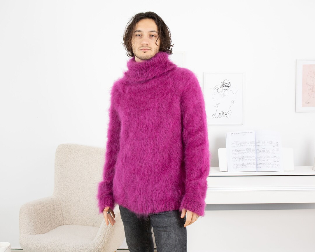 Fluffy Mohair Turtleneck Sweater, Soft Sensual Winter Jumper With T ...