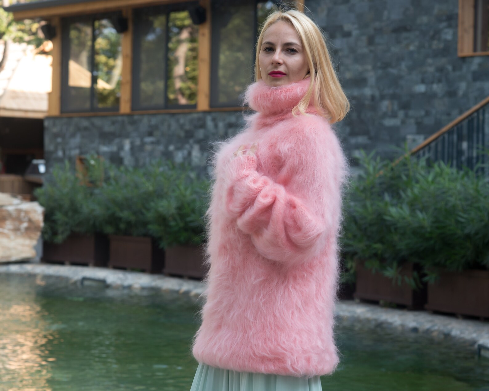 Fluffy Pink Turtleneck Mohair Sweater Soft Sensual Winter - Etsy