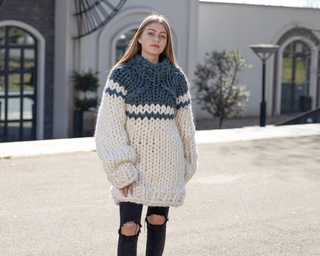 Merino Wool Sweater , Huge Super Chunky Knit Woolen Pullover ...