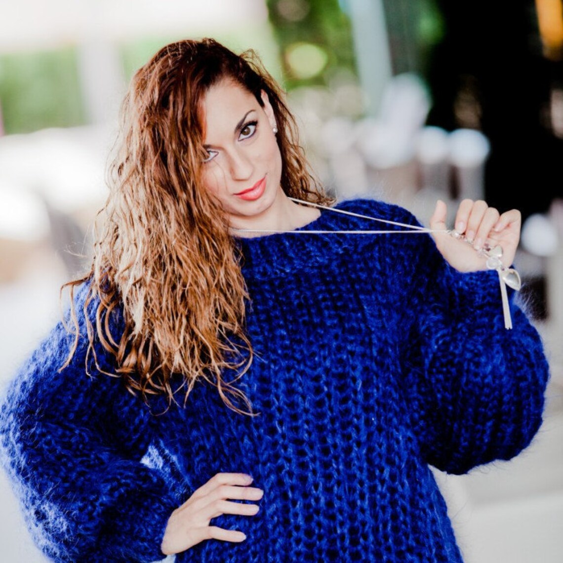 Blue Mohair Sweater Hand Knit Sweater Crewneck Jumper - Etsy