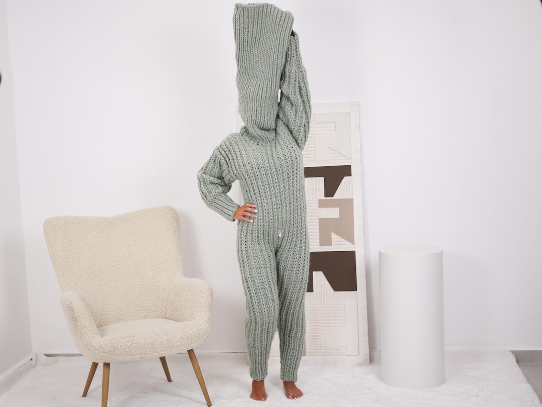 100 % Wool Hand Knitted Catsuit With Extra Long Turtleneck Fetish ...