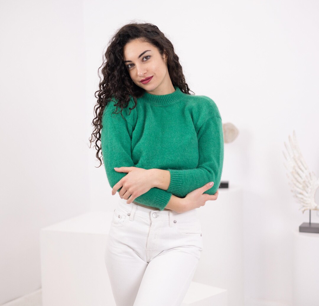 Green Alpaca Sweater, Hand-knitted Merino Wool Jumper T1559 - Etsy