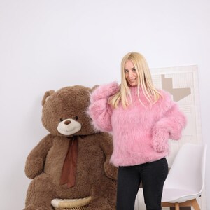 Pink Mohair Sweater – Hand-knitted Fluffy Turtleneck With Extra Long ...