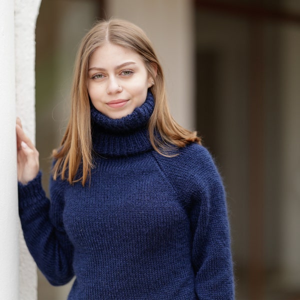 Womens Navy Turtleneck Sweater - Etsy