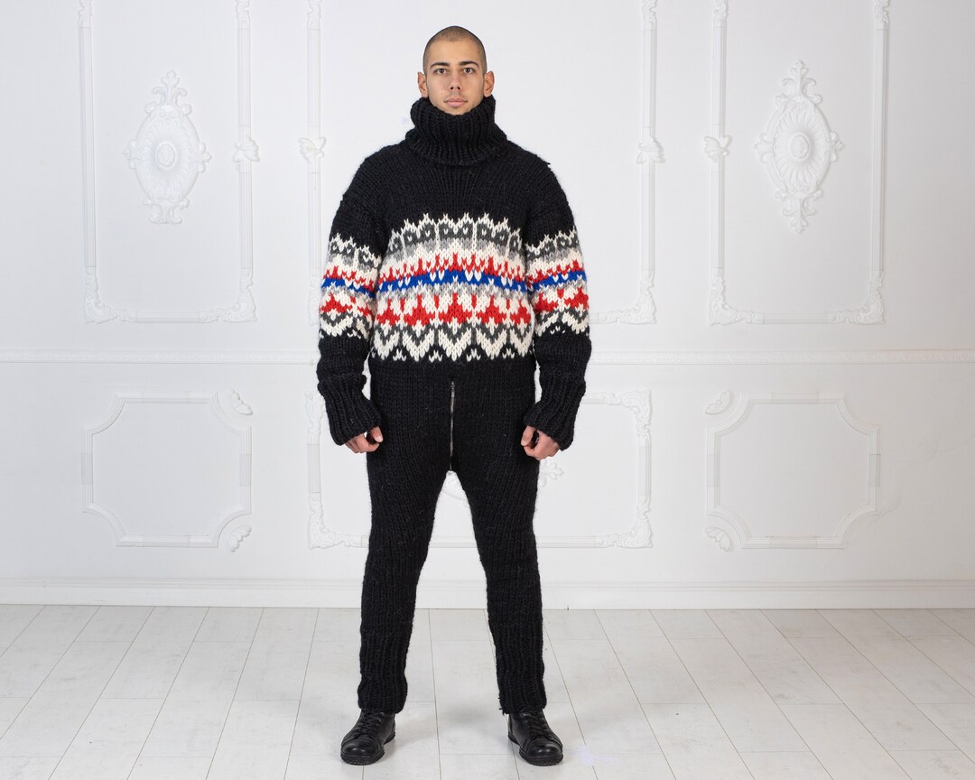 100 % Wool Hand Knitted Man Catsuit , Icelandic Overall , Wooly Catsuit ...