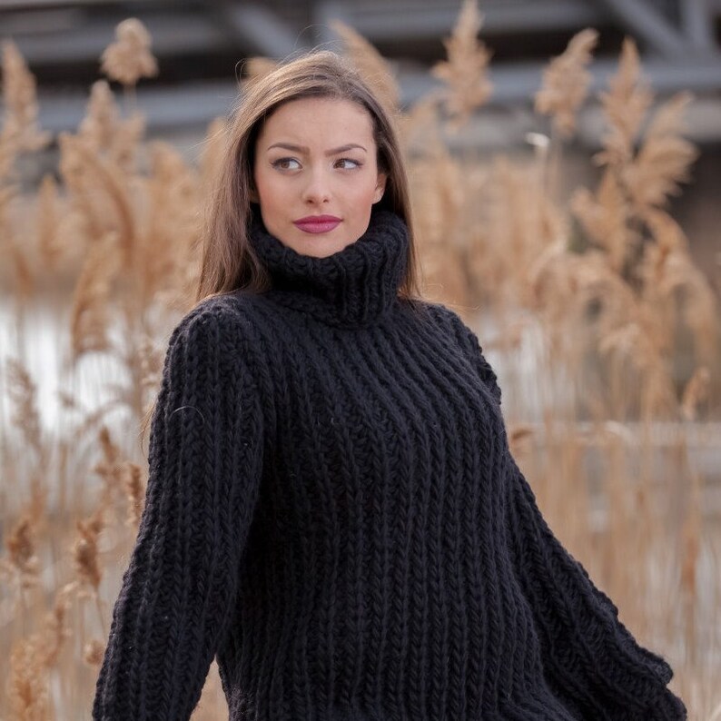 Black Wool Sweater T440 | Etsy