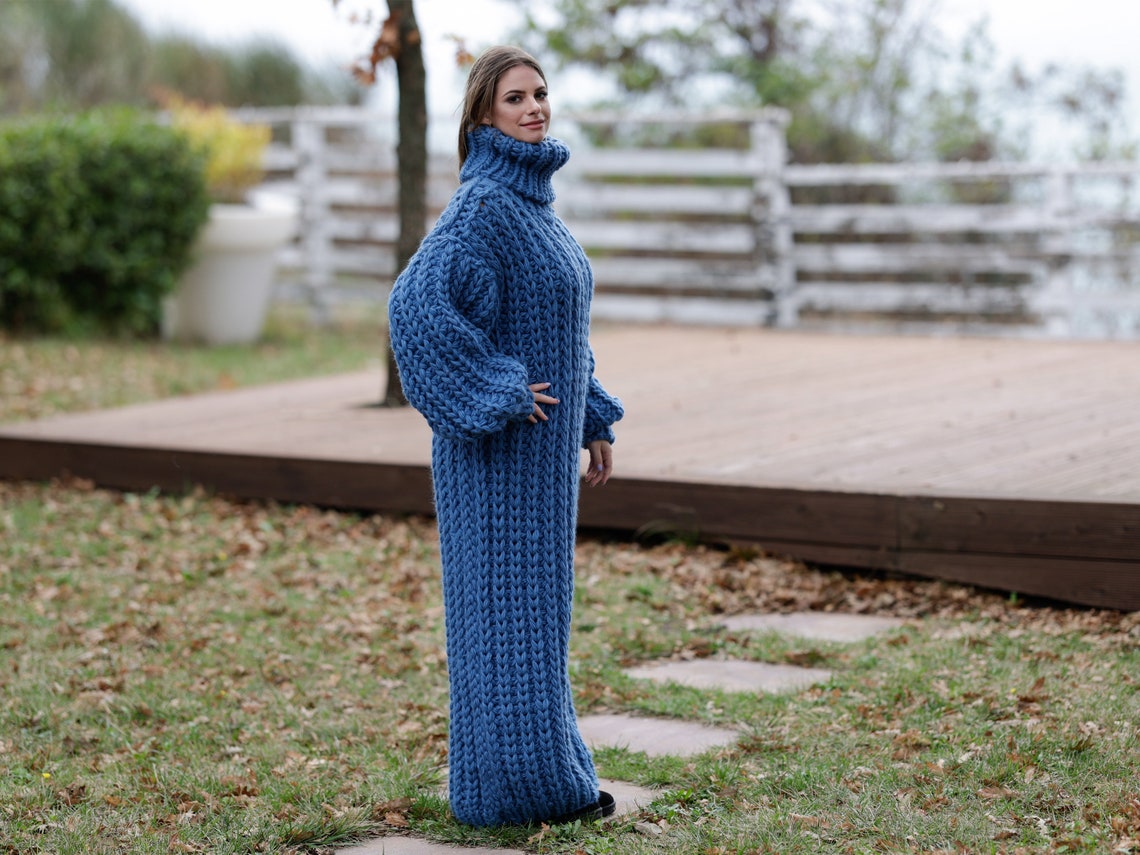 Extra Chunky English Rib Wool Dress Knit Sweater Dress - Etsy