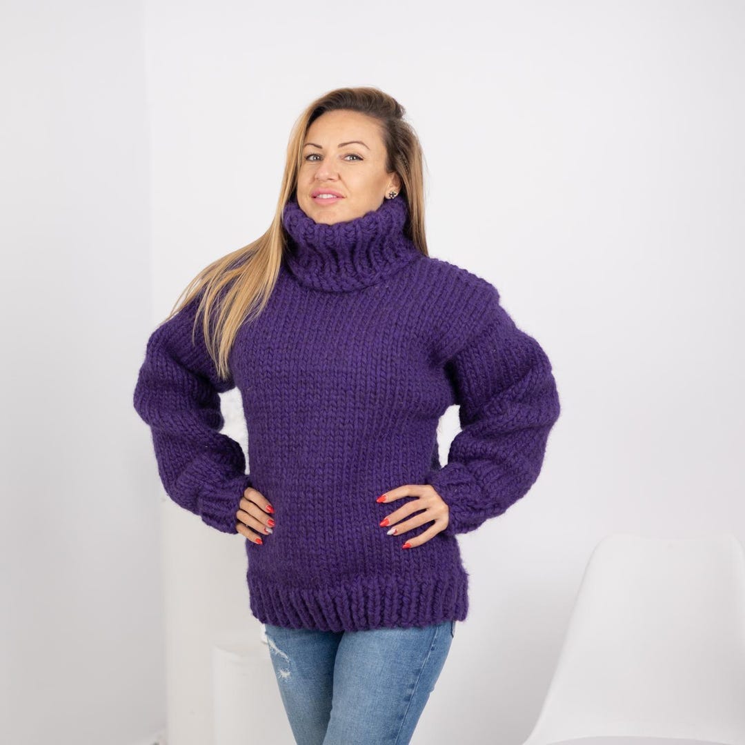 5-strand Purple Wool Sweater – Hand-knitted Woolen Jumper T1752 - Etsy