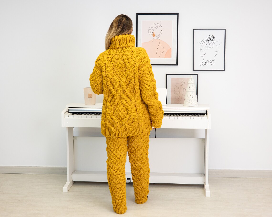 Cable Knit Cosy Winter Sweater in Raw Itchy Yellow Wool T1313 - Etsy