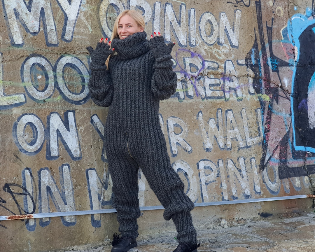 100 % Wool Hand Knitted Catsuit With Extra Long Turtleneck Fetish ...