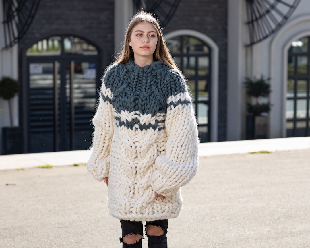 Merino Wool Sweater , Huge Super Chunky Knit Woolen Pullover ...