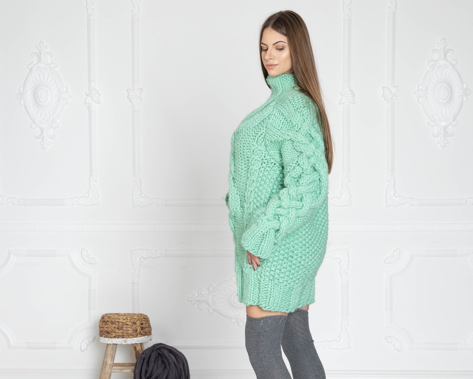 Cable Knit Sweater Wool Sweater Mint Sweater Gift for Her - Etsy