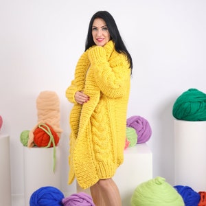 Yellow Woolen Cardigan , Hand Knitted Cardigan, Cables Knit Cardigan ...