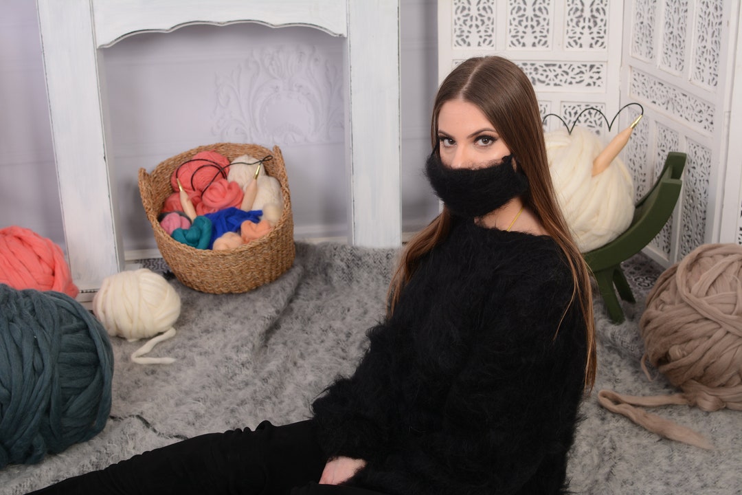 Crochet Mohair Face Mask Cover , Face Warmer Reusable Knit Mask ...