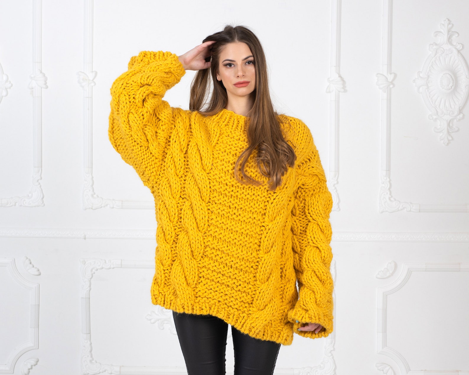 Yellow Cable Knit Woolen Sweater 100 % Wool Jumper Hand Knit - Etsy
