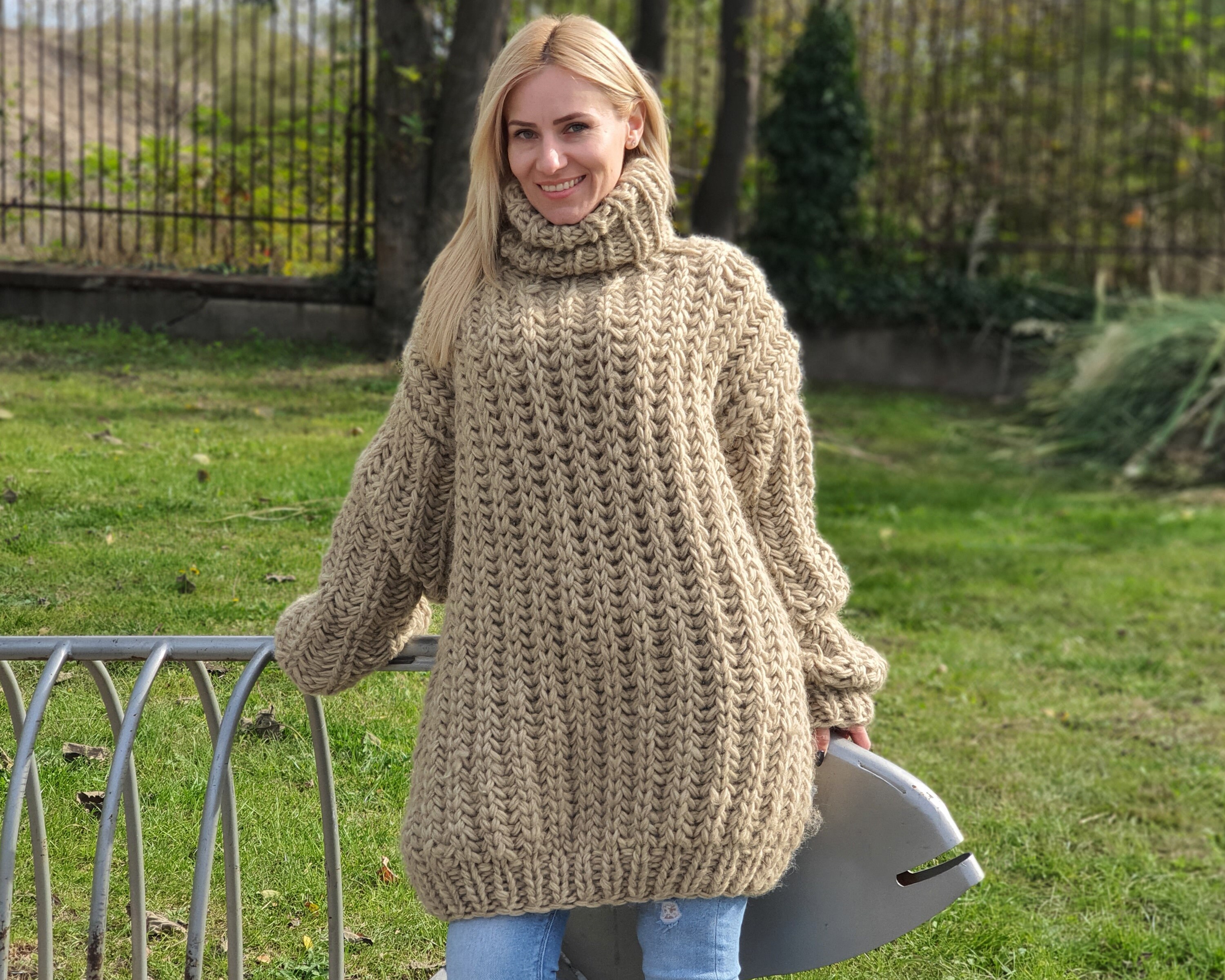 Oversized Eco Wool Sweater in English rib Thick Hand Knitted | Etsy