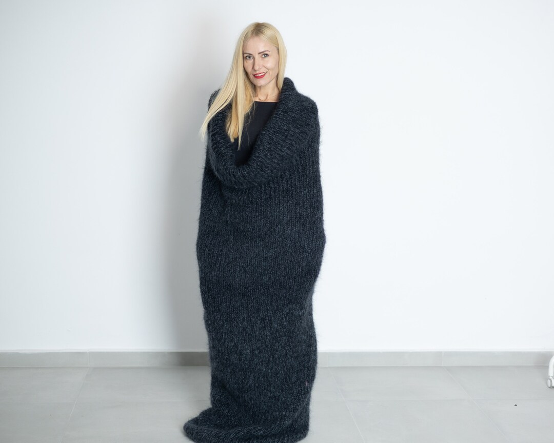 Long Mohair Poncho Dress With Extra Long Neck , Tube Extra Long Scarf ...
