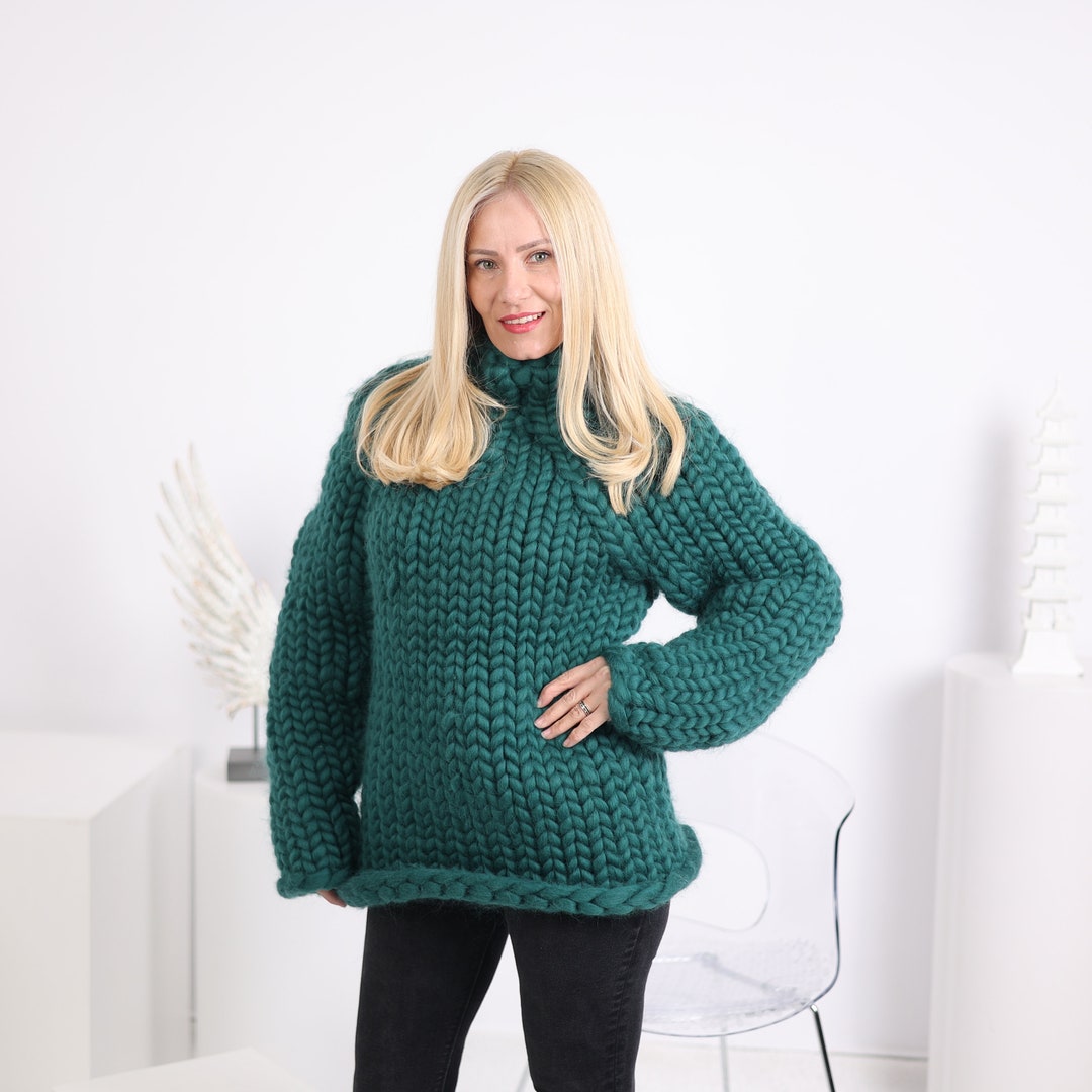 Green CHUNKY KNIT SWEATER, Bulky Sweater, Giant Knit Sweater, Chunky ...